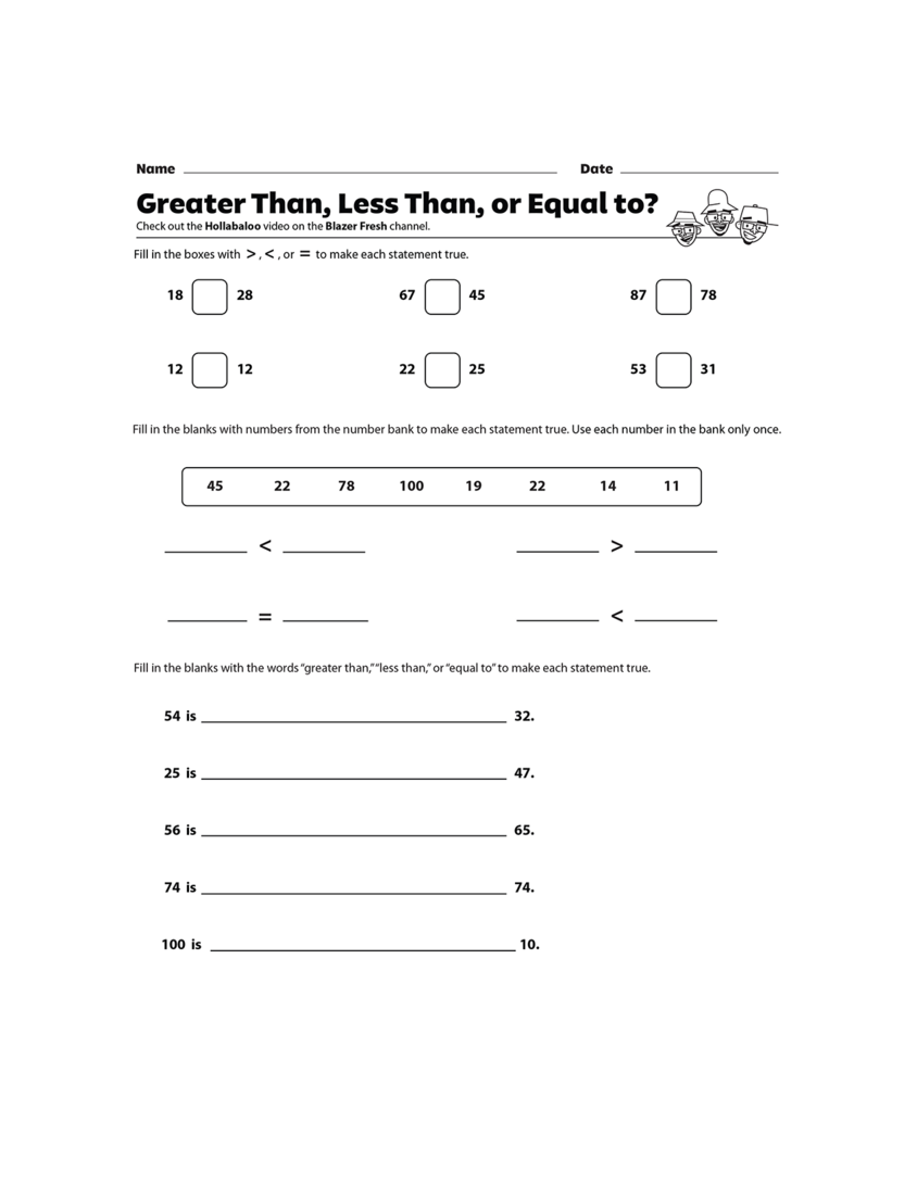 GoNoodle Greater Than, Less Than, or Equal: Numbers